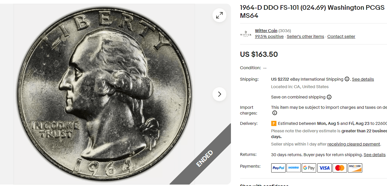 1964 Washington Quarter Value (SMS, Mint Errors & More)